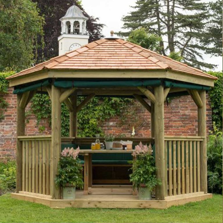 3.0m Hexagonal Wooden Pressure Treated Garden Gazebo with New England ...