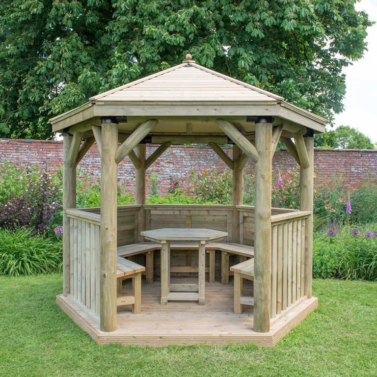 3.0m Hexagonal Wooden Pressure Treated Garden Gazebo with New England ...