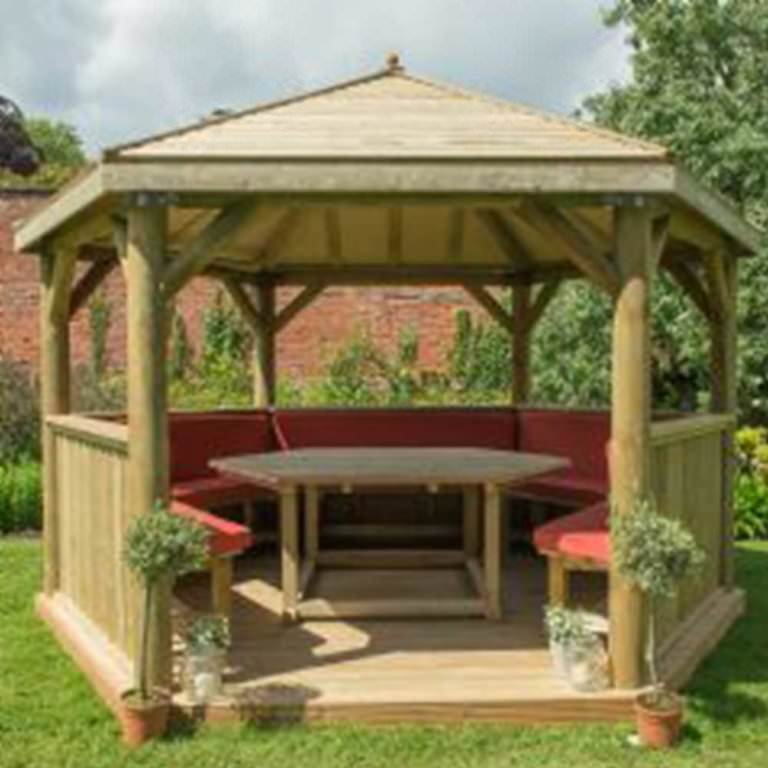 4.0m Wooden Hexagonal Garden Gazebo with Traditional Timber Roof - Pure ...