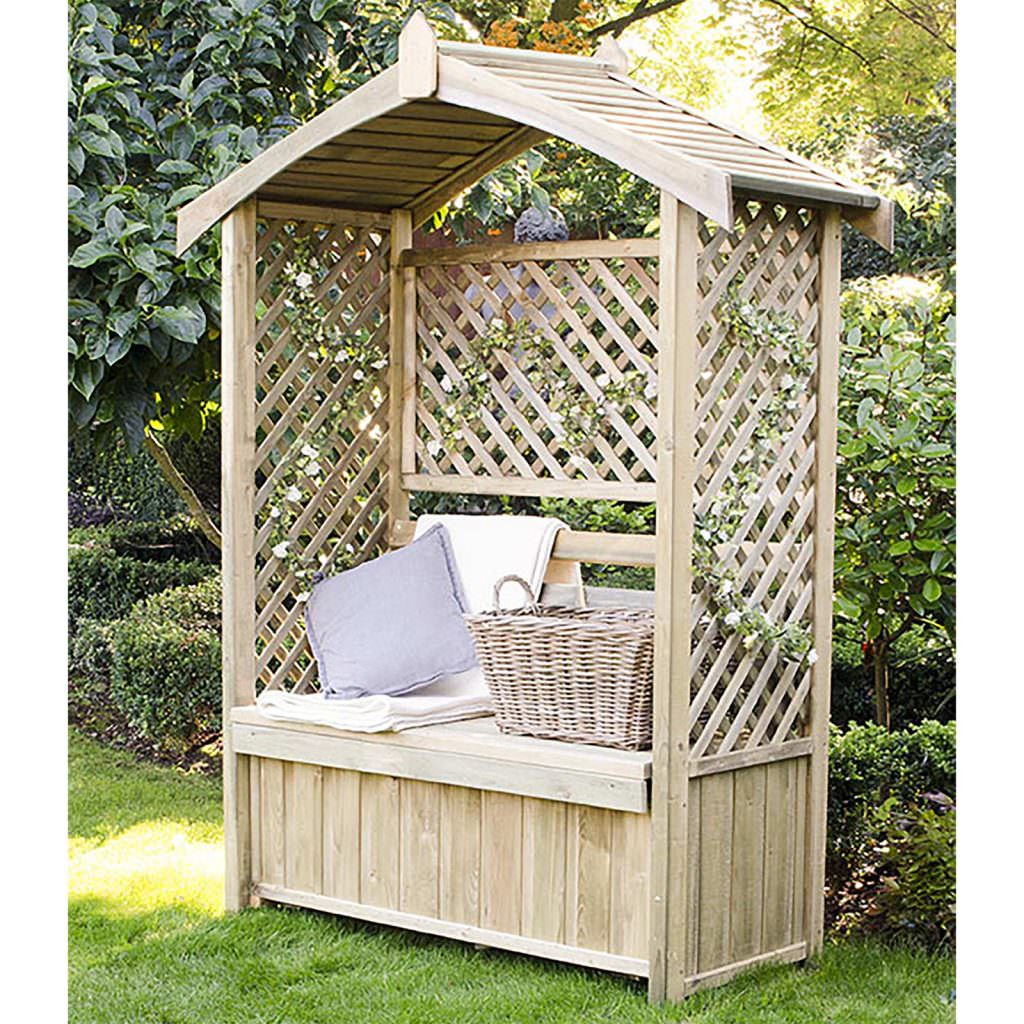 Lyon Pressure Treated Arbour with Storage Box Seat & Lattice Sides ...