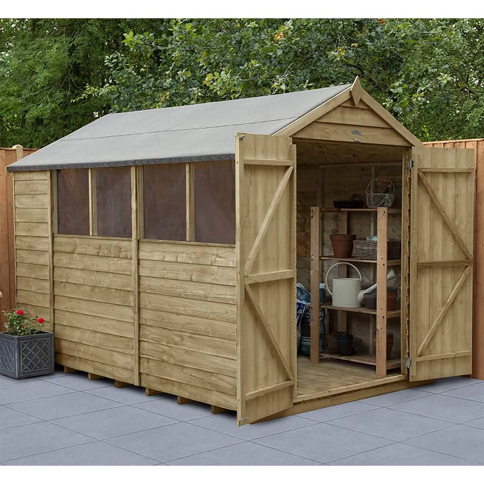 Forest 10×6 4Life Overlap Apex Garden Shed, Double Door - Pure Garden ...