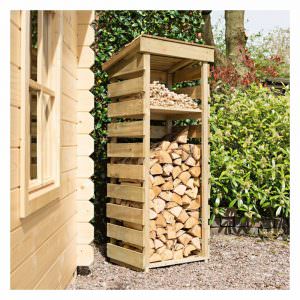 Natural Timber Narrow Log Store With Shelf - Pure Garden Buildings