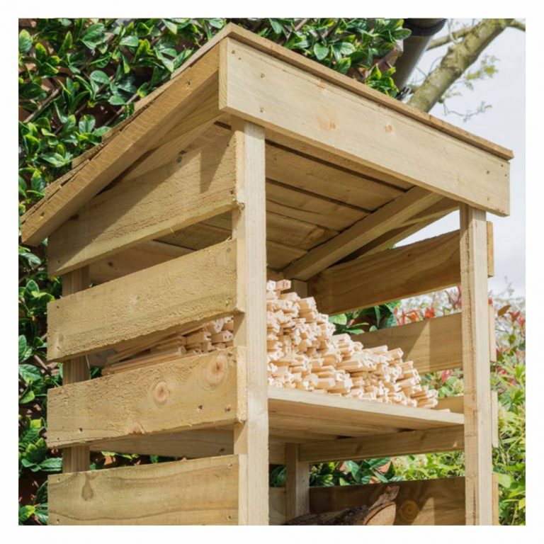 Natural Timber Narrow Log Store With Shelf - Pure Garden Buildings