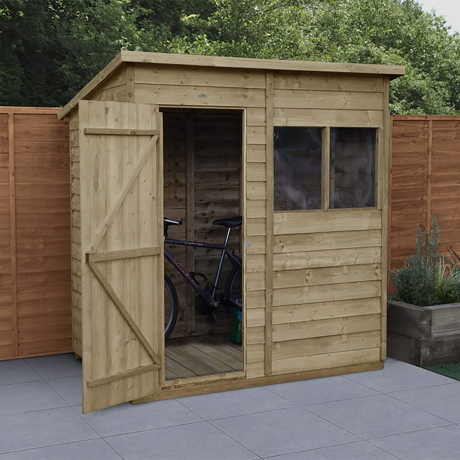 Forest Garden Overlap Pressure Treated 6x4 Pent Garden Shed - Pure ...