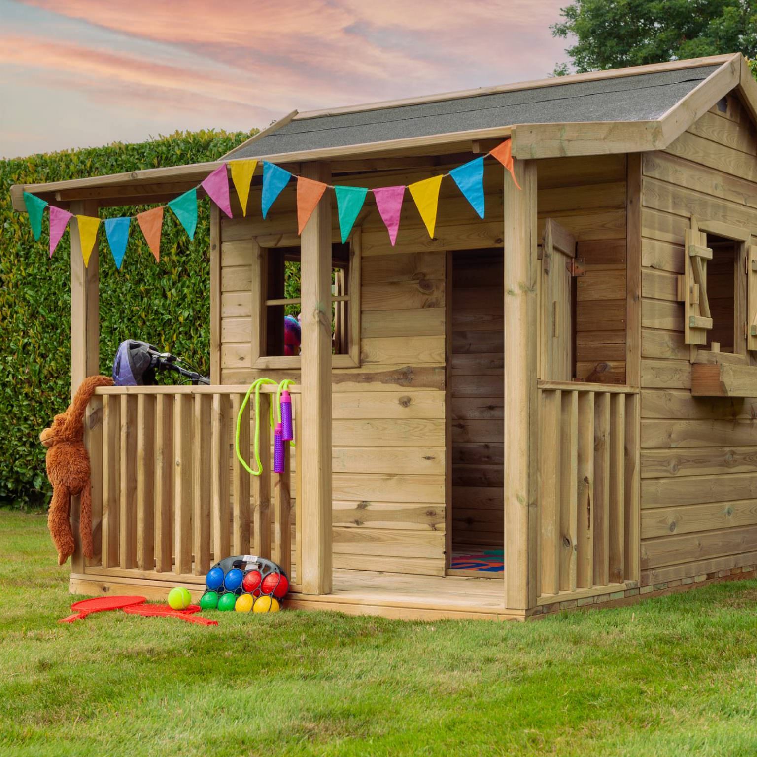 Children’s Wooden Saloon Garden Playhouse – Outdoor Play Hut – Pure ...