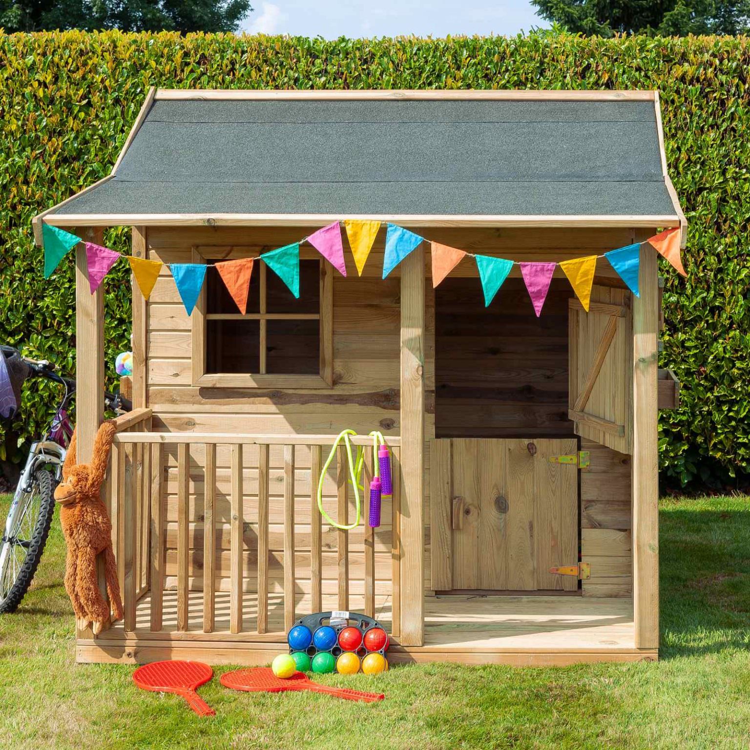 Children’s Wooden Saloon Garden Playhouse – Outdoor Play Hut – Pure ...