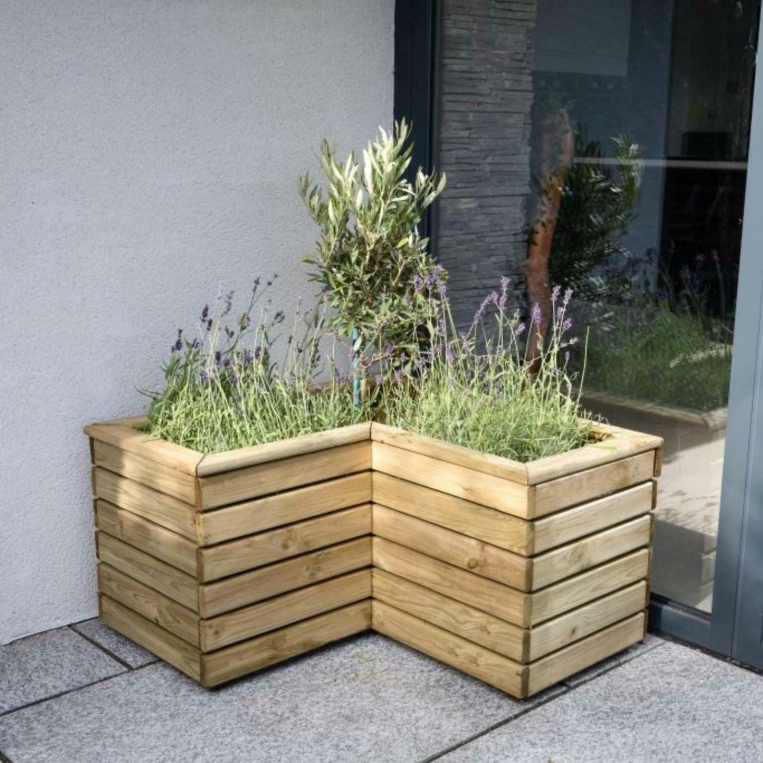 Pressure Treated Linear Corner Planter 80cm Outdoor Raised Garden ...