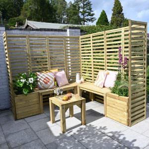 Modular Wooden Garden Seating V3 with 10 Trellis Panels, 2 Benches, 2 ...