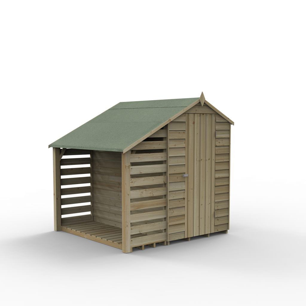 Forest 6×4 4Life Overlap Apex Garden Shed With Lean-to / Log Store ...