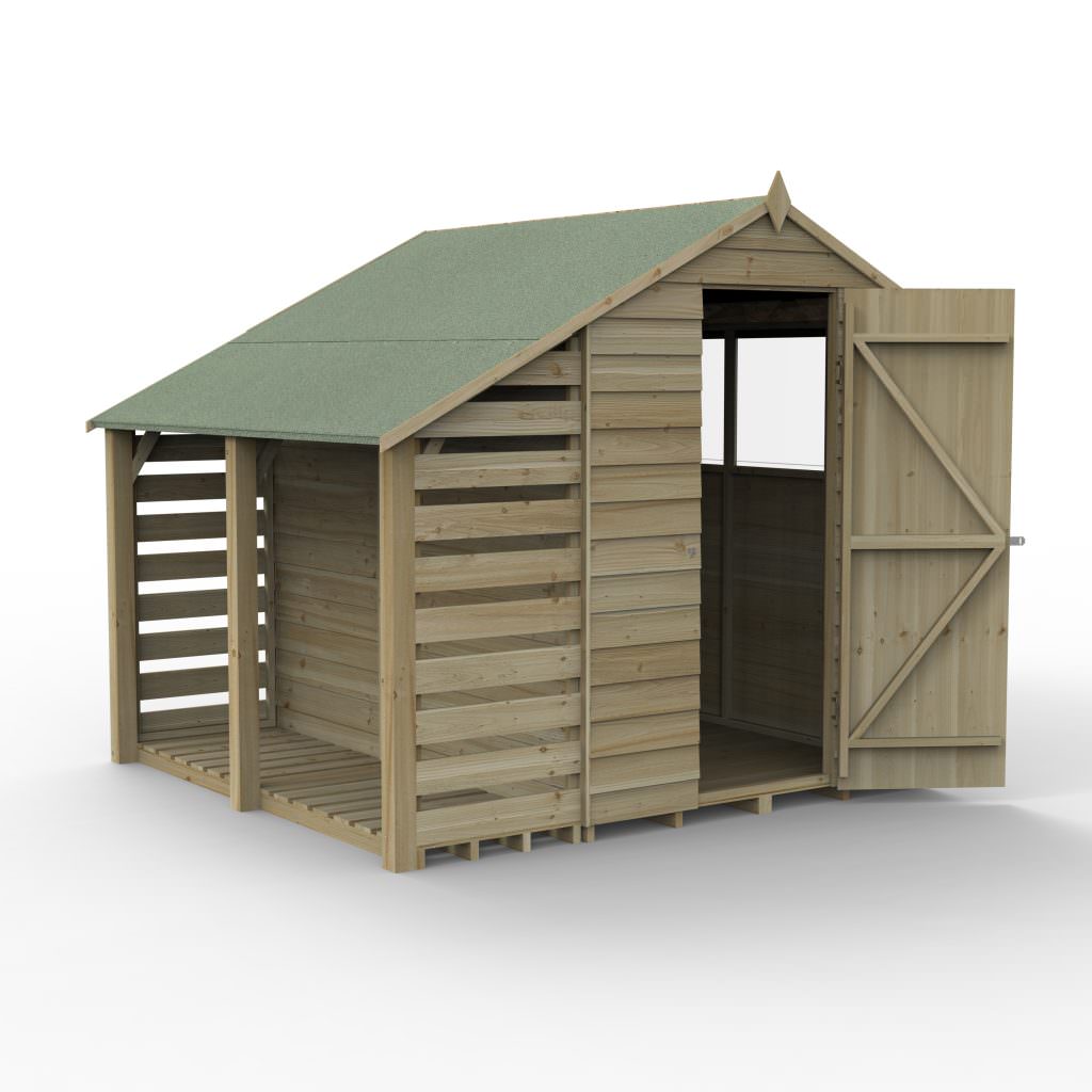 Forest 7×5 4Life Overlap Apex Garden Shed With Lean-To / Log Store ...