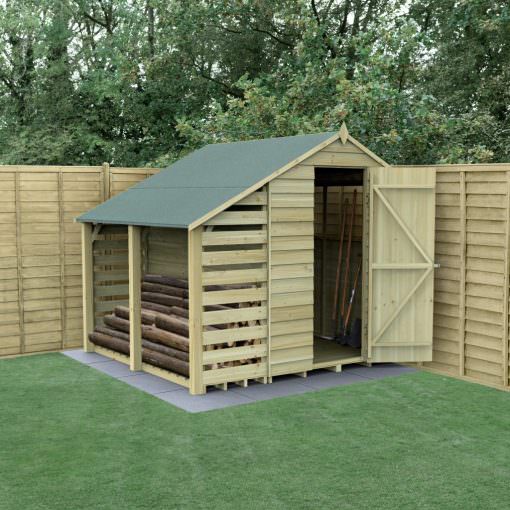 Forest 7×5 4Life Overlap Apex Garden Shed With Lean-To / Log Store ...