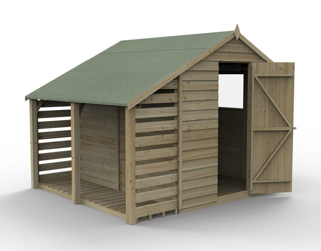 Forest 8×6 4Life Overlap Apex Garden Shed With Lean-To / Log Store ...