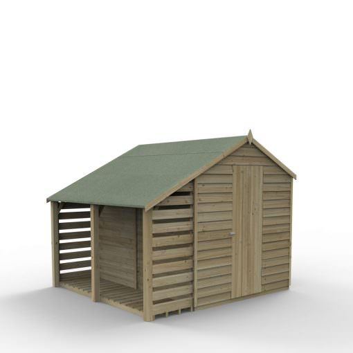 Forest 8×6 4Life Overlap Apex Garden Shed With Lean-To / Log Store ...