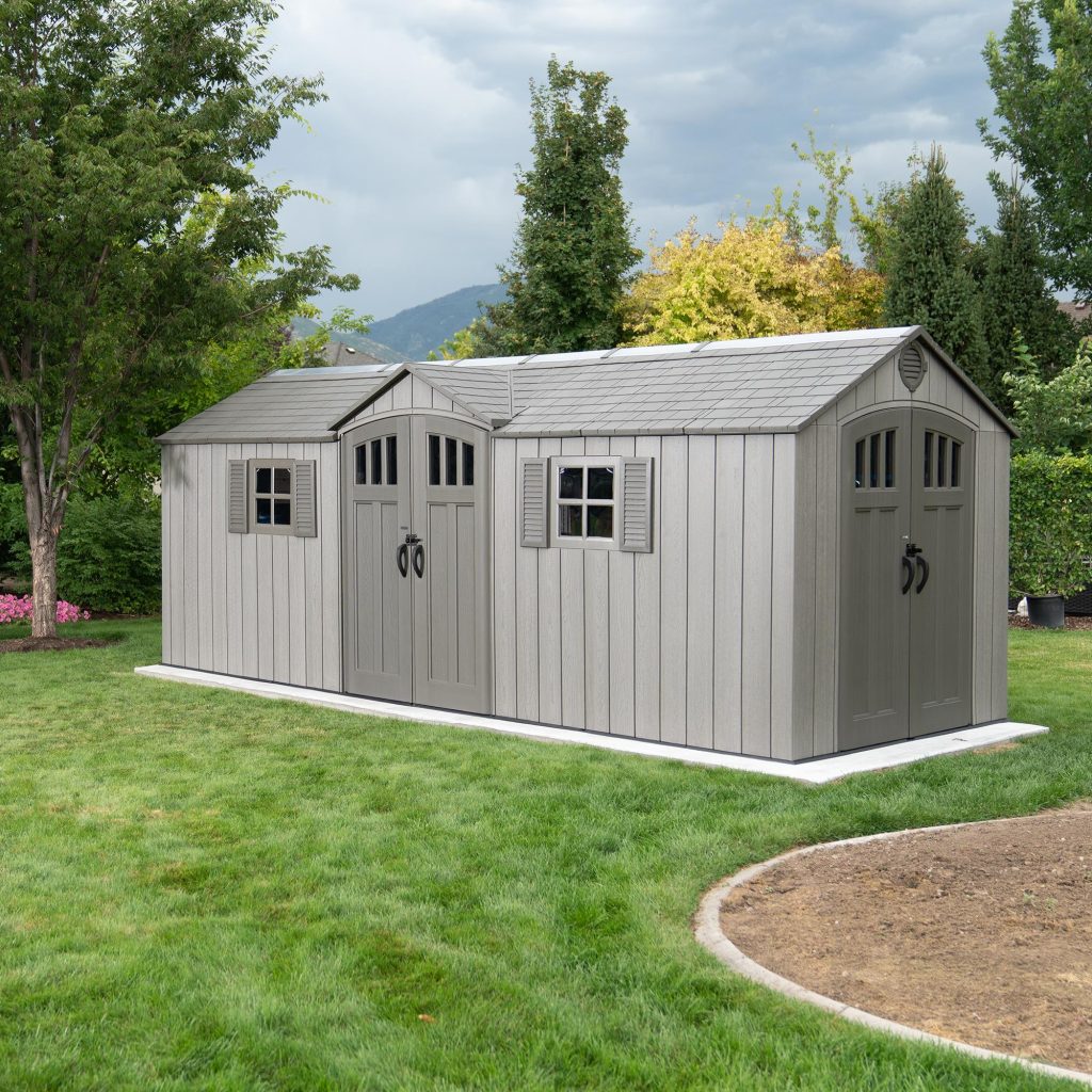 Lifetime 20ft x 8ft (6 x 2.4m) Rough Cut Dual Entry Outdoor Storage ...