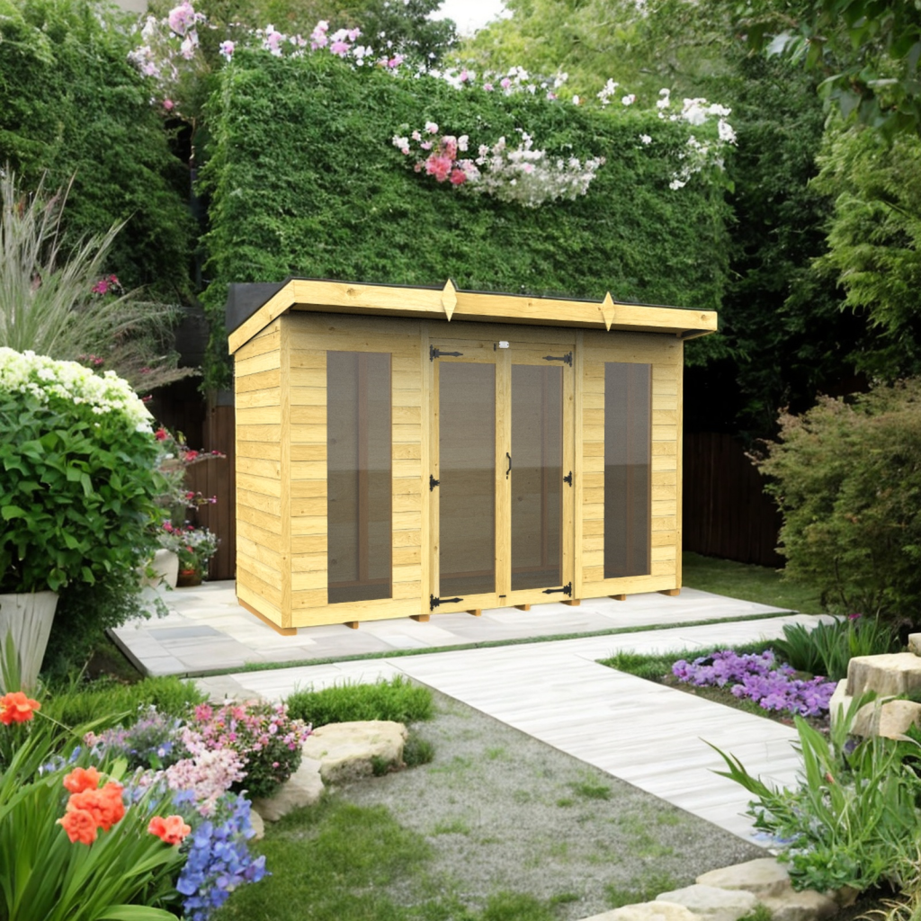 10ft x 4ft Summer House – Choice of Roof & Windows – Pure Garden Buildings
