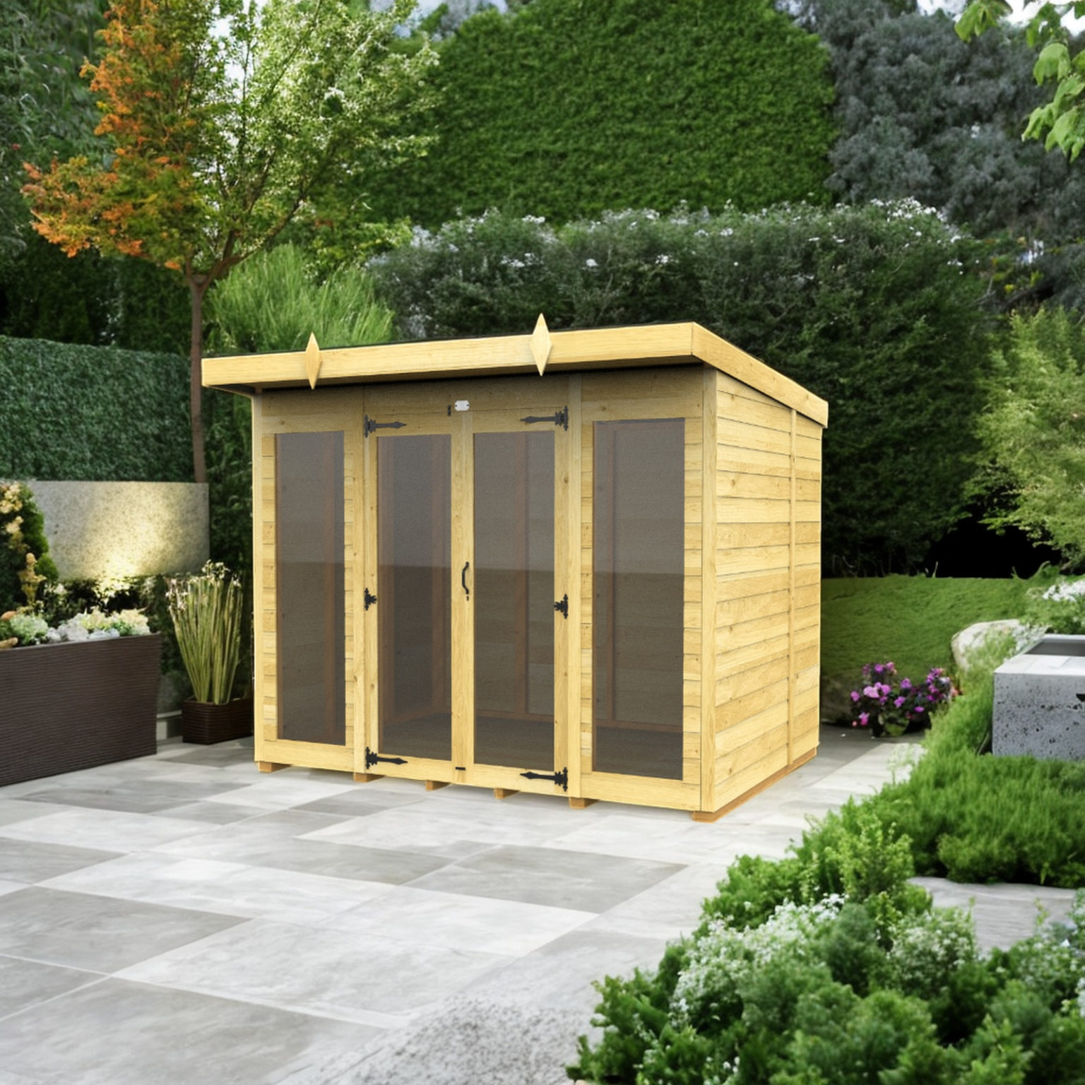 8ft x 8ft Summer House – Choice of Roof & Windows – Pure Garden Buildings